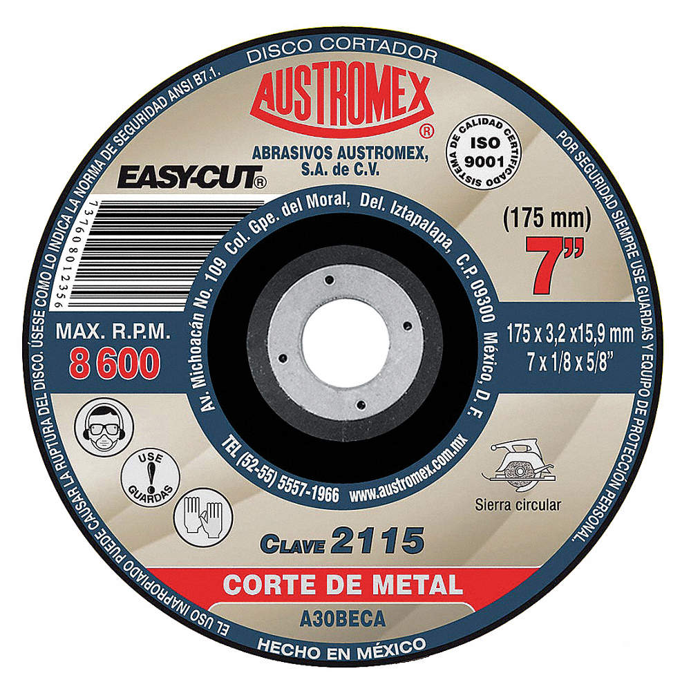 Disco de Corte de 7" Grano 30 para Corte de Lamina - Grainger México ...
